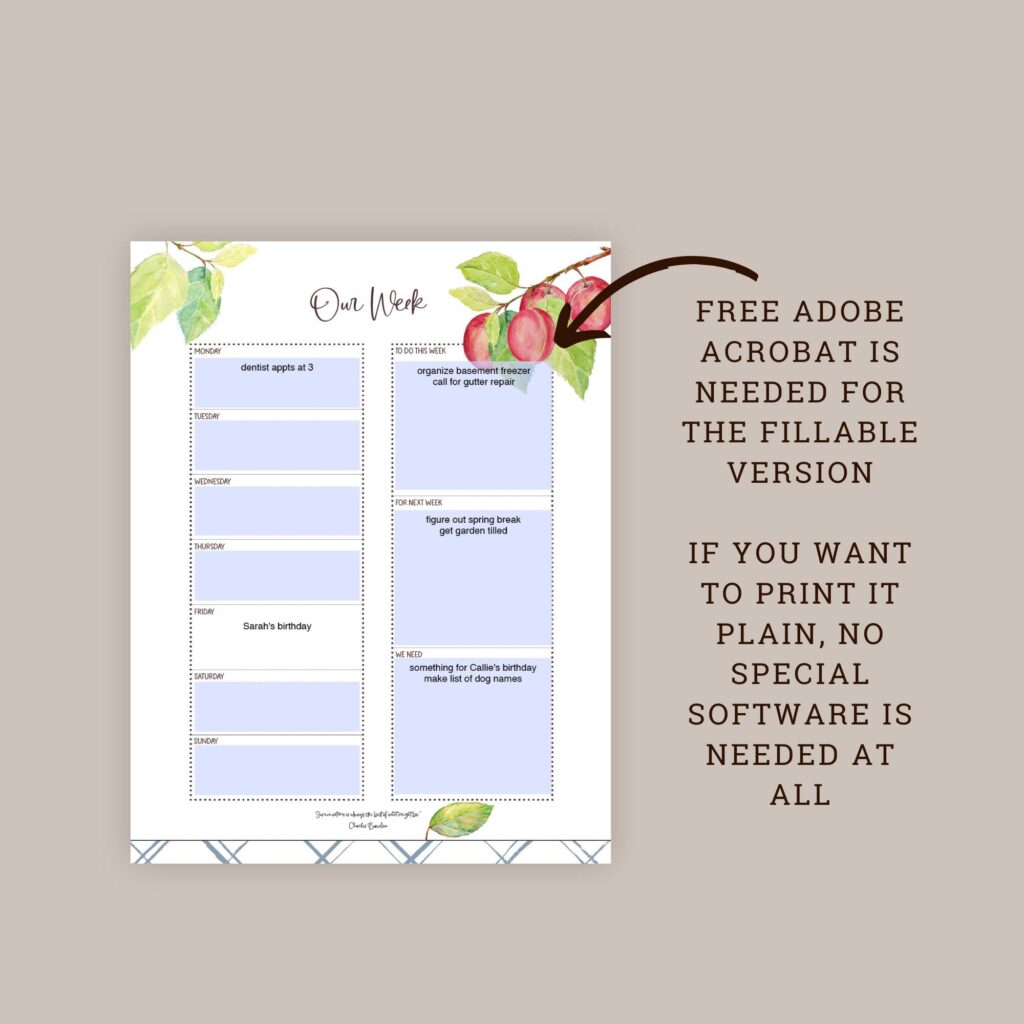 Pretty Summertime Plum Vertical Weekly Planning Sheet (Fillable ...